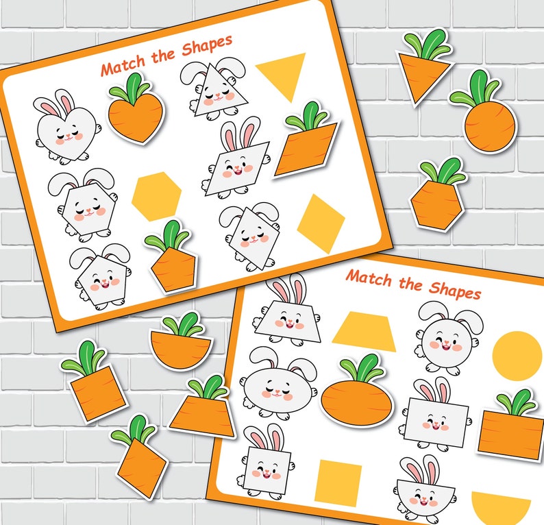 Bunny Shapes Sort and Match Activity, 2D Shapes, Spring Busy Book, File ...