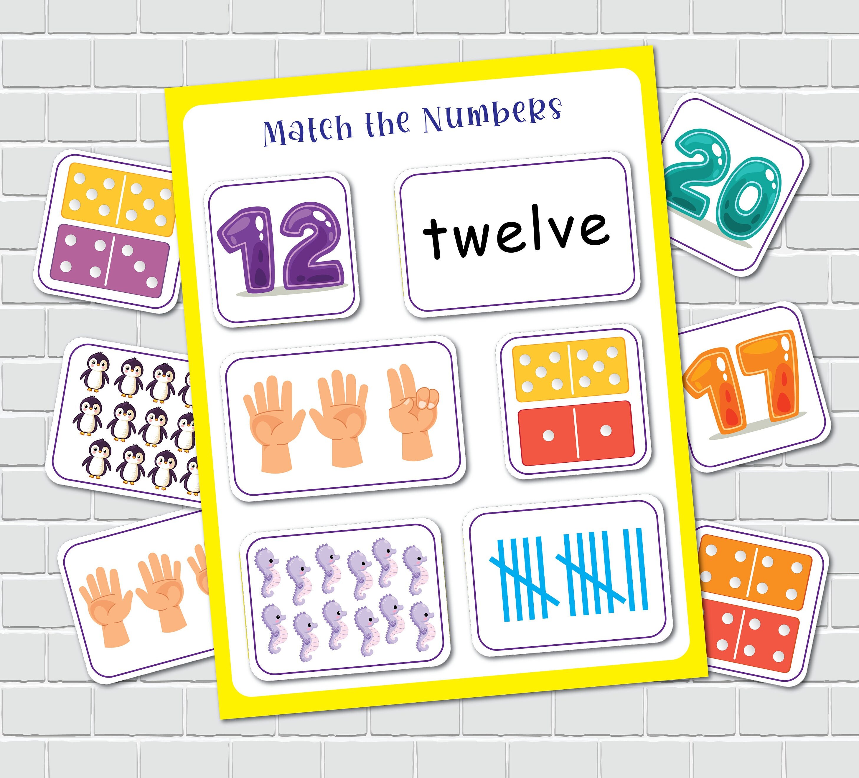 Actividad de relacionar números del 1 al 20. Juego de contar - Etsy España