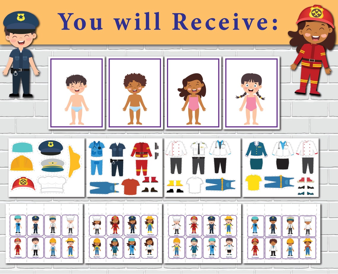 Community Helpers Dress up Preschool Printable Worksheets | Etsy