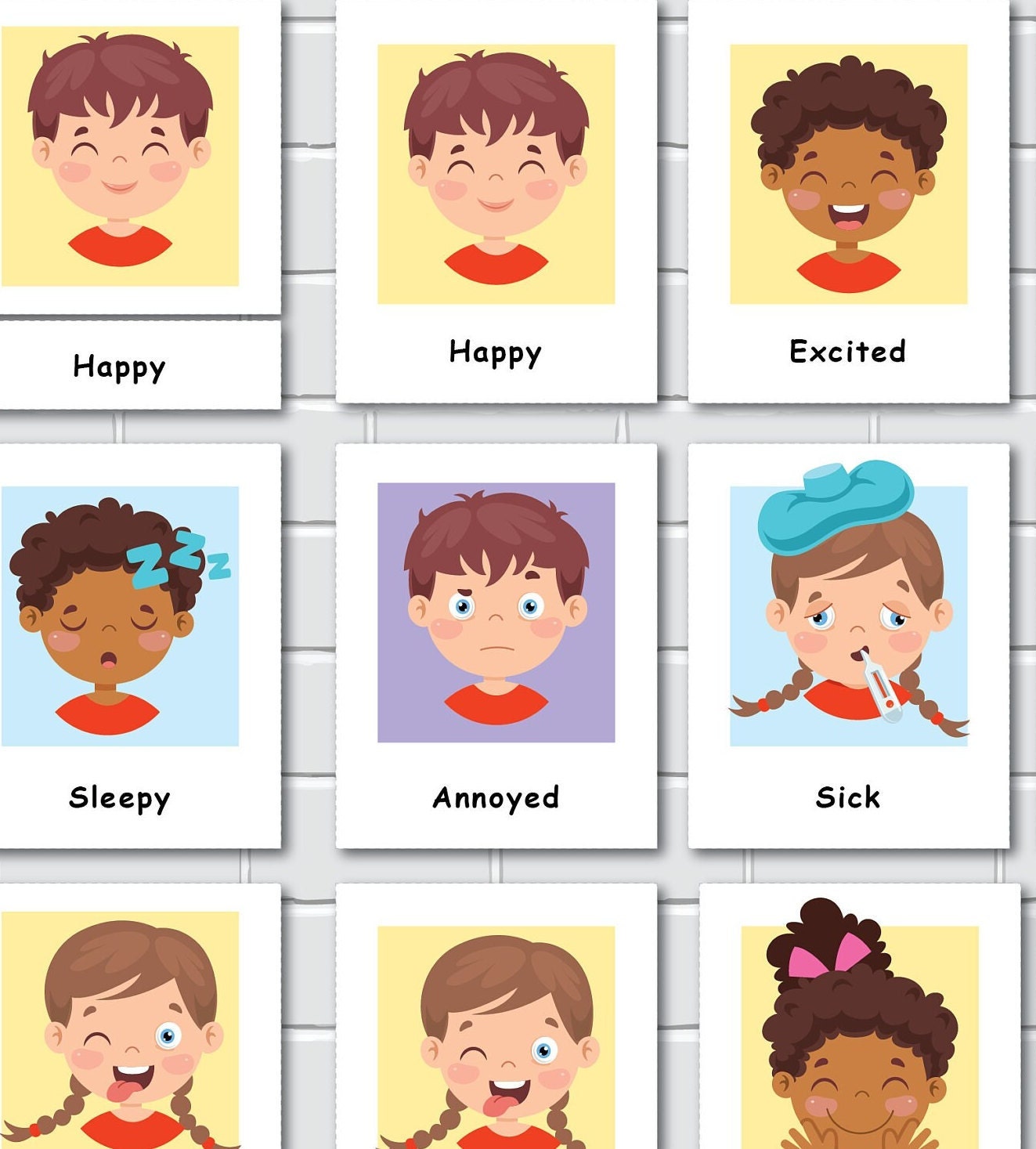 Emotions Flashcards Feelings 3 Part Cards Montessori - Etsy