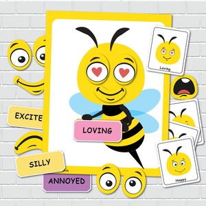 Bee Emotions and Feelings Matching Game, Printable Activity for Kids ...