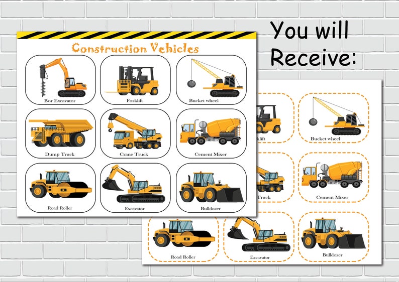 Construction Trucks Printable Matching Activity for Toddlers. - Etsy