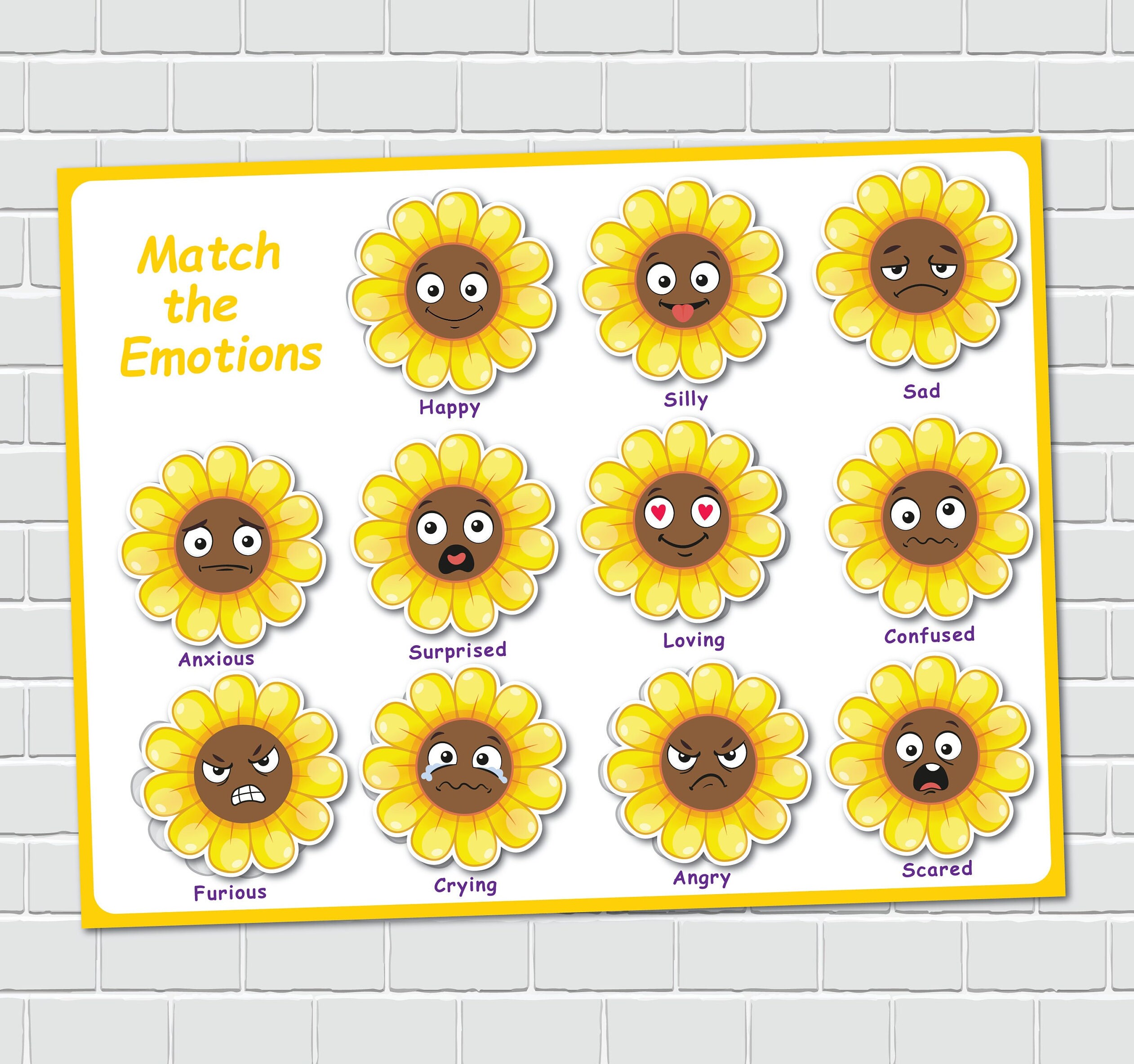 Sunflower Emotions Matching Activity for Kids, Toddler Feelings ...
