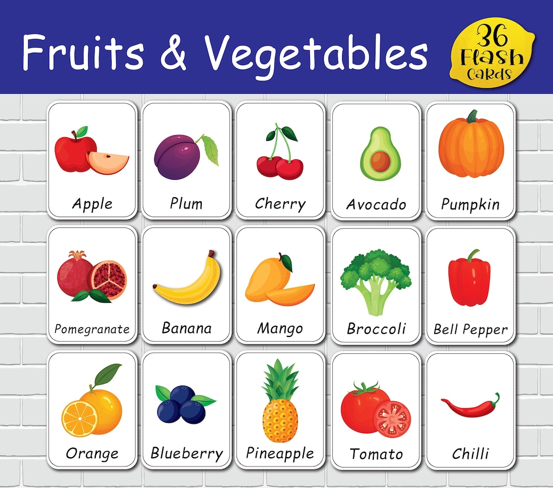 Fruits and Vegetables Flash Cards Toddler Printable Activity Montessori ...
