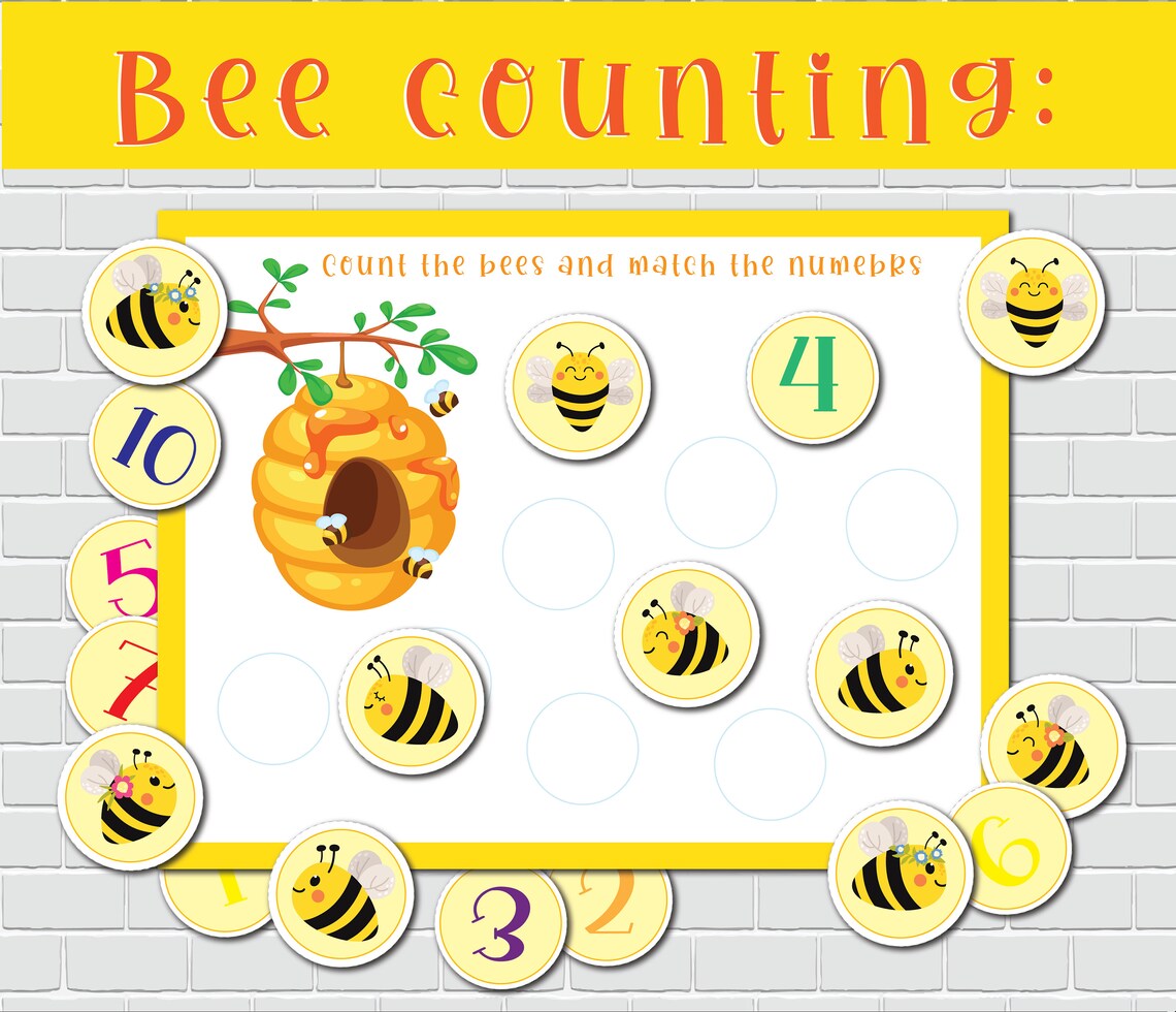 Bee Counting Printable Activity for Toddler Busy Book Preschool Math ...