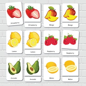 Fruits Three Part Cards, Montessori Flashcards, Homeschool Curriculum ...