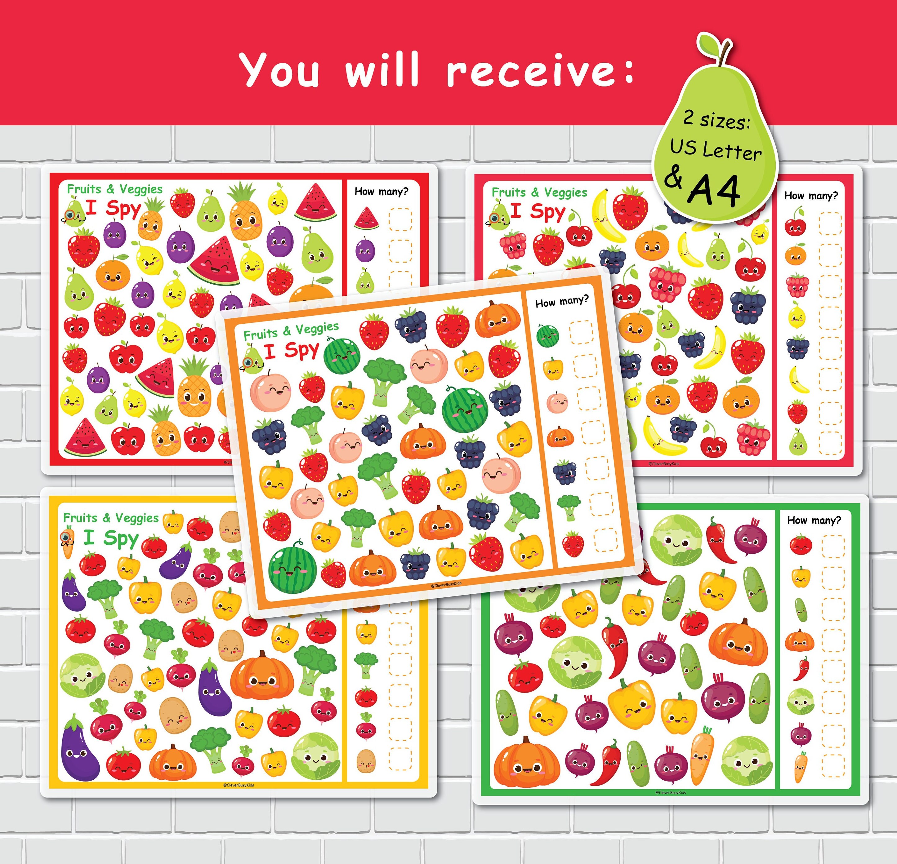 I Spy Fruits and Veggies Printable Activity for Toddlers, Look and Find ...