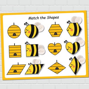 Bees and Beehive Shapes Matching Activity, 2D Shapes, Busy Book Page ...