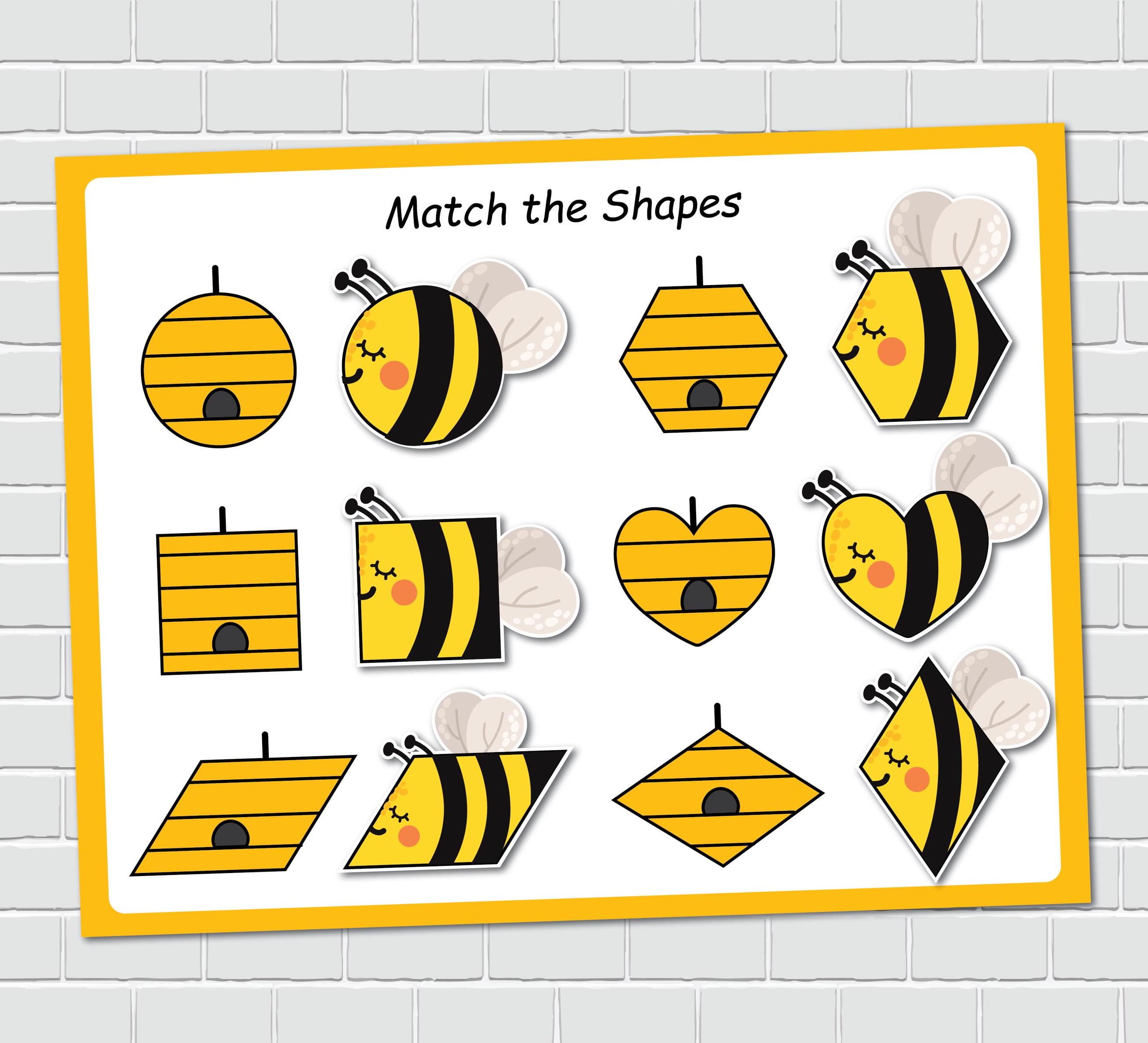 Bees and Beehive Shapes Matching Activity, 2D Shapes, Busy Book Page ...