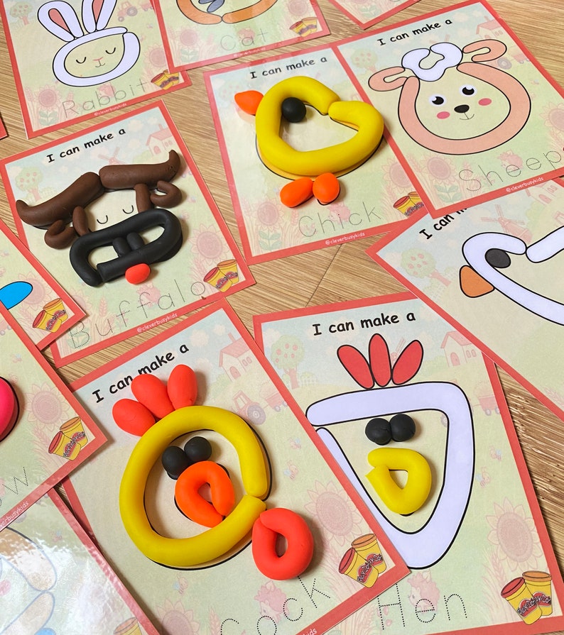 Farm Animals Play Doh Mats, Printable Play Dough, Montessori Play Doh ...