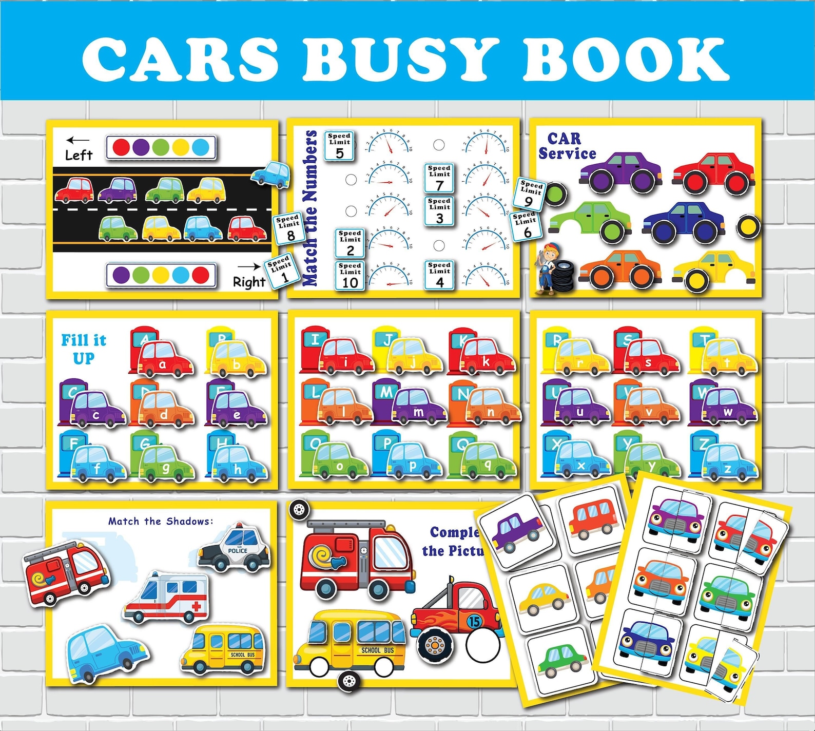 Cars Busy Book Kids Learning Binder Preschool Car Theme Quiet Book File ...