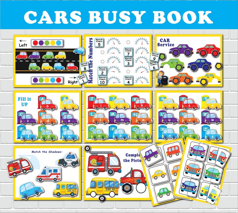 Cars Busy Book Kids Learning Binder Preschool Car Theme Quiet Book File ...