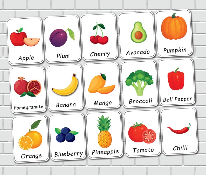 Fruits and Vegetables Flash Cards Toddler Printable Activity - Etsy