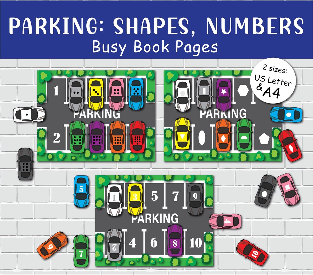 Parking Cars Busy Book Pages Toddler Learning Binder Preschool Matching ...