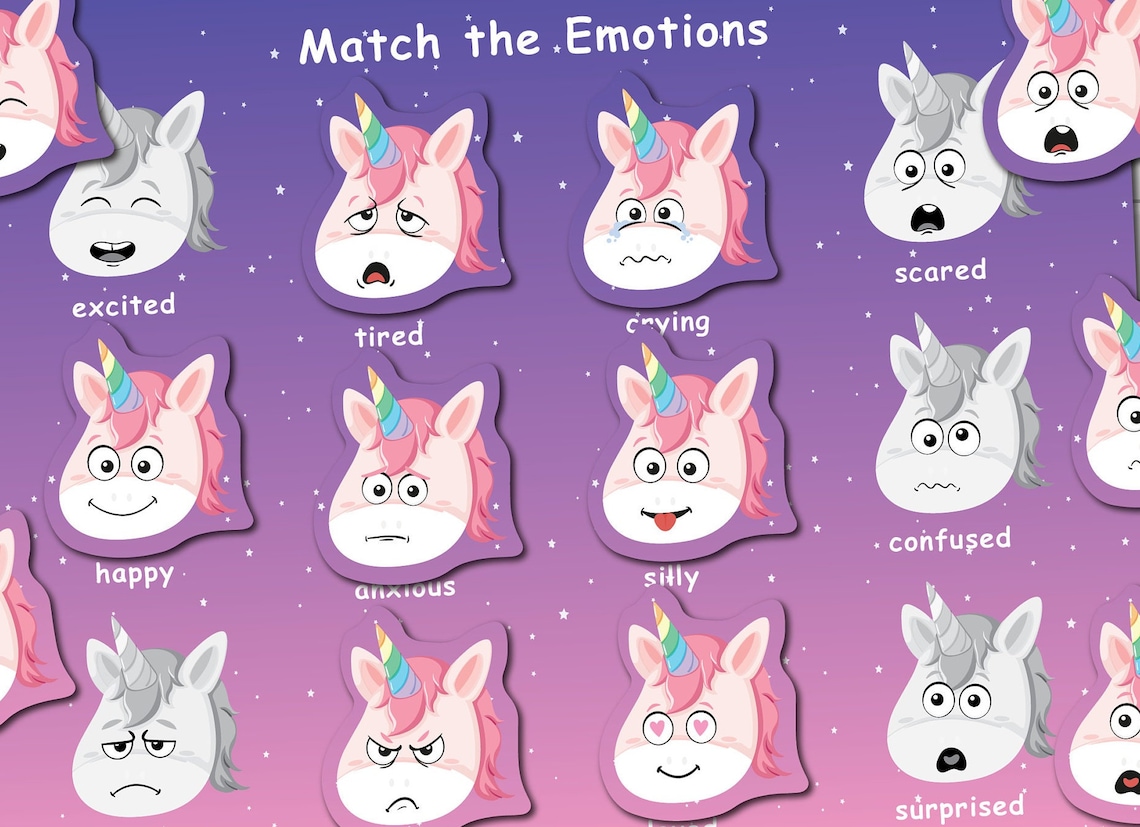 Unicorn Emotions Activity for Kids Toddler Feelings Matching - Etsy