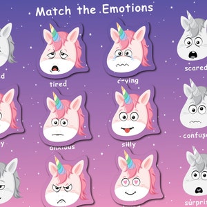 Unicorn Emotions Activity for Kids, Toddler Feelings Matching Activity ...