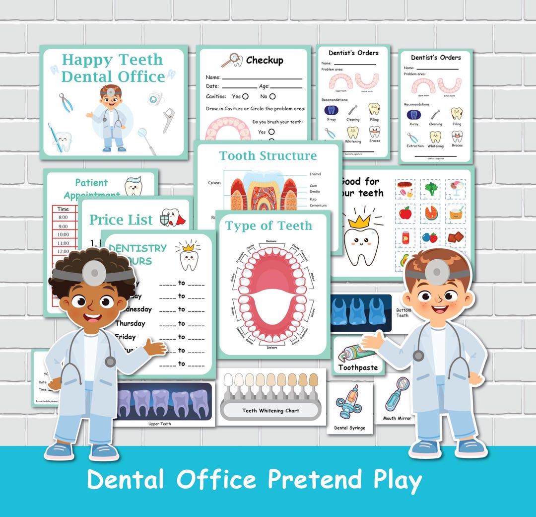 Dentist Dramatic Play, Dental Office Pretend Play, Printable Dramatic ...