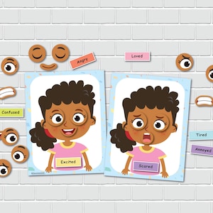 Girls Emotions Activity, Kids Feelings Matching Game, Personalized Busy ...