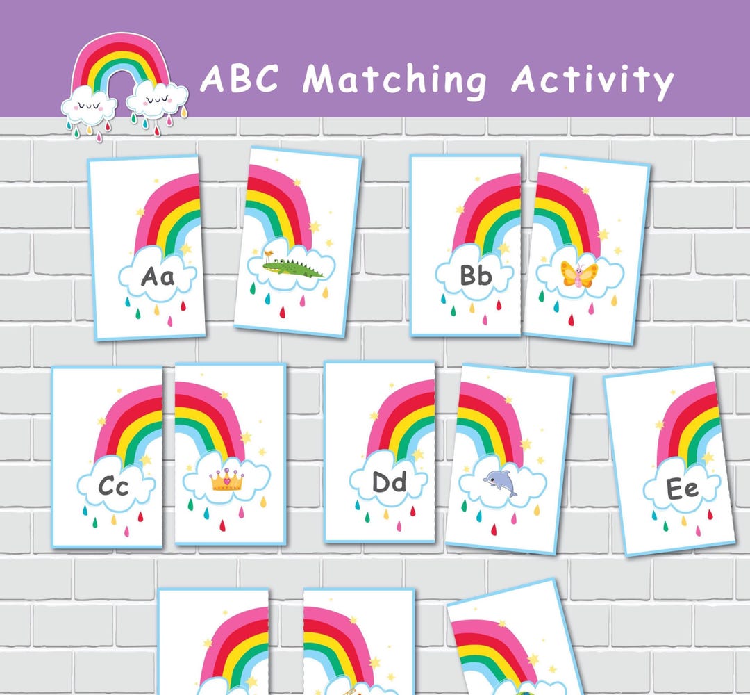 Rainbow Alphabet Symmetry Cards, Toddler ABC Matching Game (digital ...