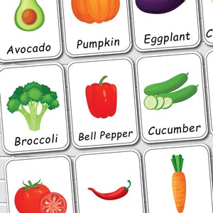 Fruits and Vegetables Flash Cards Toddler Printable Activity Montessori ...