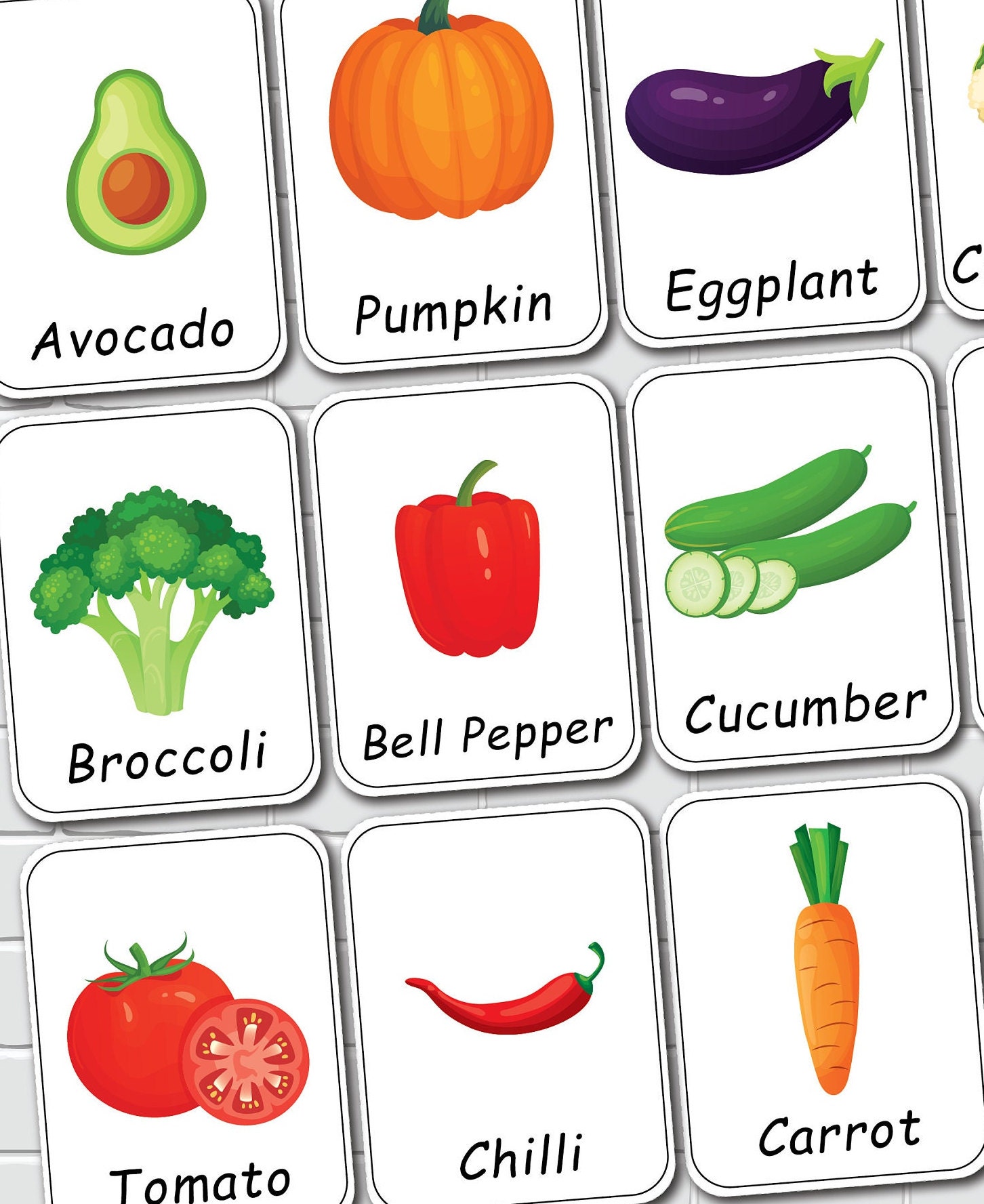 Fruits and Vegetables Flash Cards Toddler Printable Activity Montessori ...