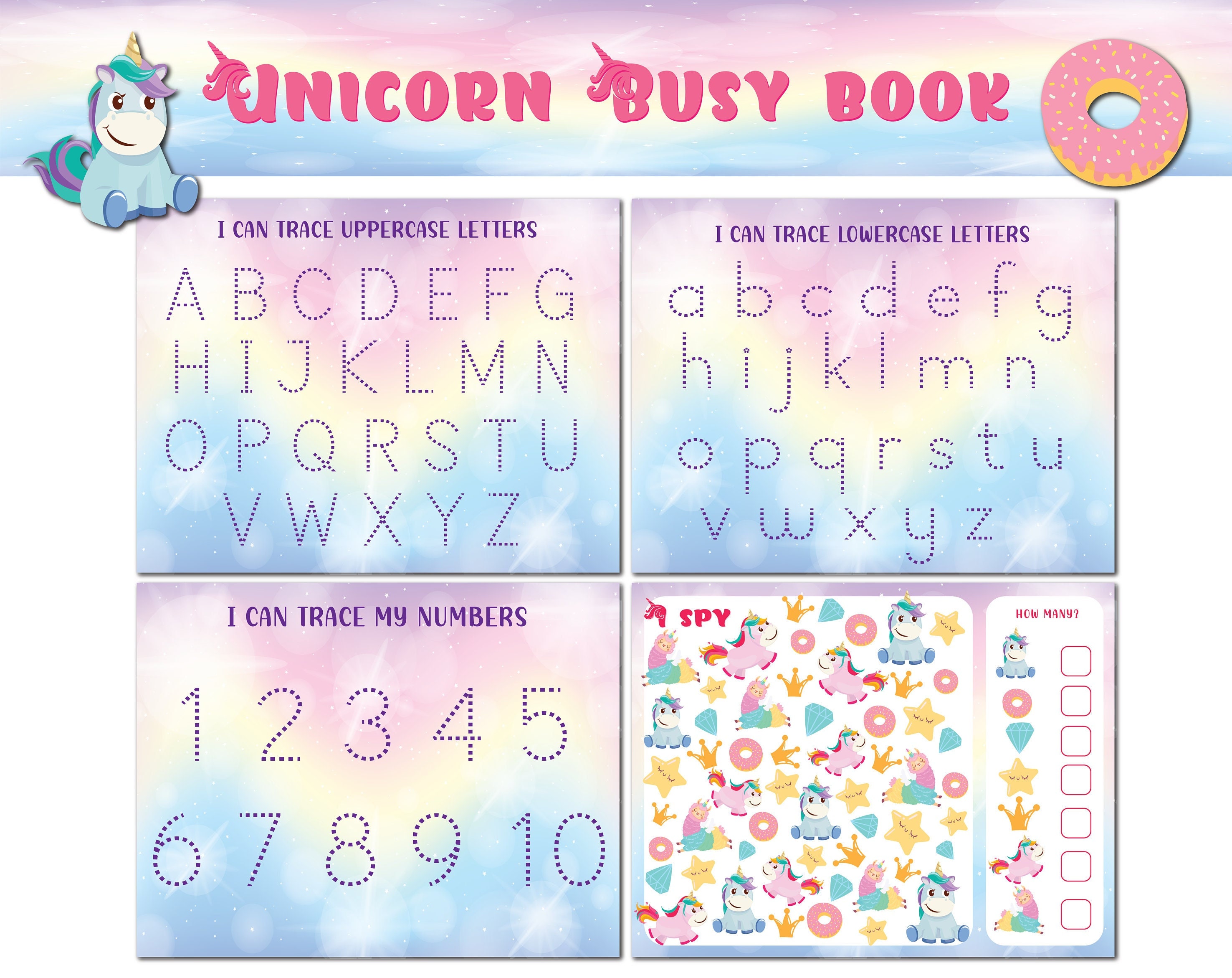 Unicorns Busy Book, Preschool Learning Binder, Printable Activity ...