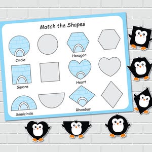 Penguin Shapes Activity, 2D Shapes, Winter Busy Book, File Folder Games ...
