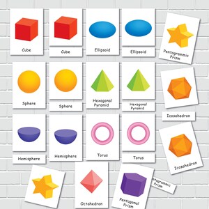 3D Shapes Flash Cards, Three Part Montessori Flash Cards, Kids ...