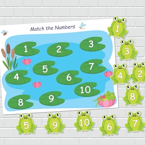 Frog Pond Numbers Matching Activity, Toddler Busy Book Page, Learning ...