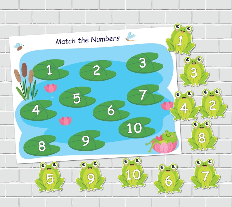 Frog Pond Numbers Matching Activity, Toddler Busy Book Page, Learning ...
