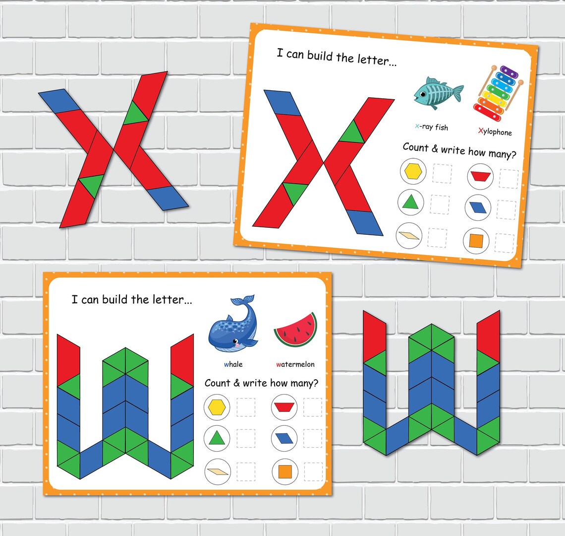 Alphabet Pattern Blocks Activity, STEM Challenge Cards for Preschool ...