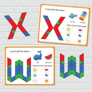 Alphabet Pattern Blocks Activity, STEM Challenge Cards for Preschool ...