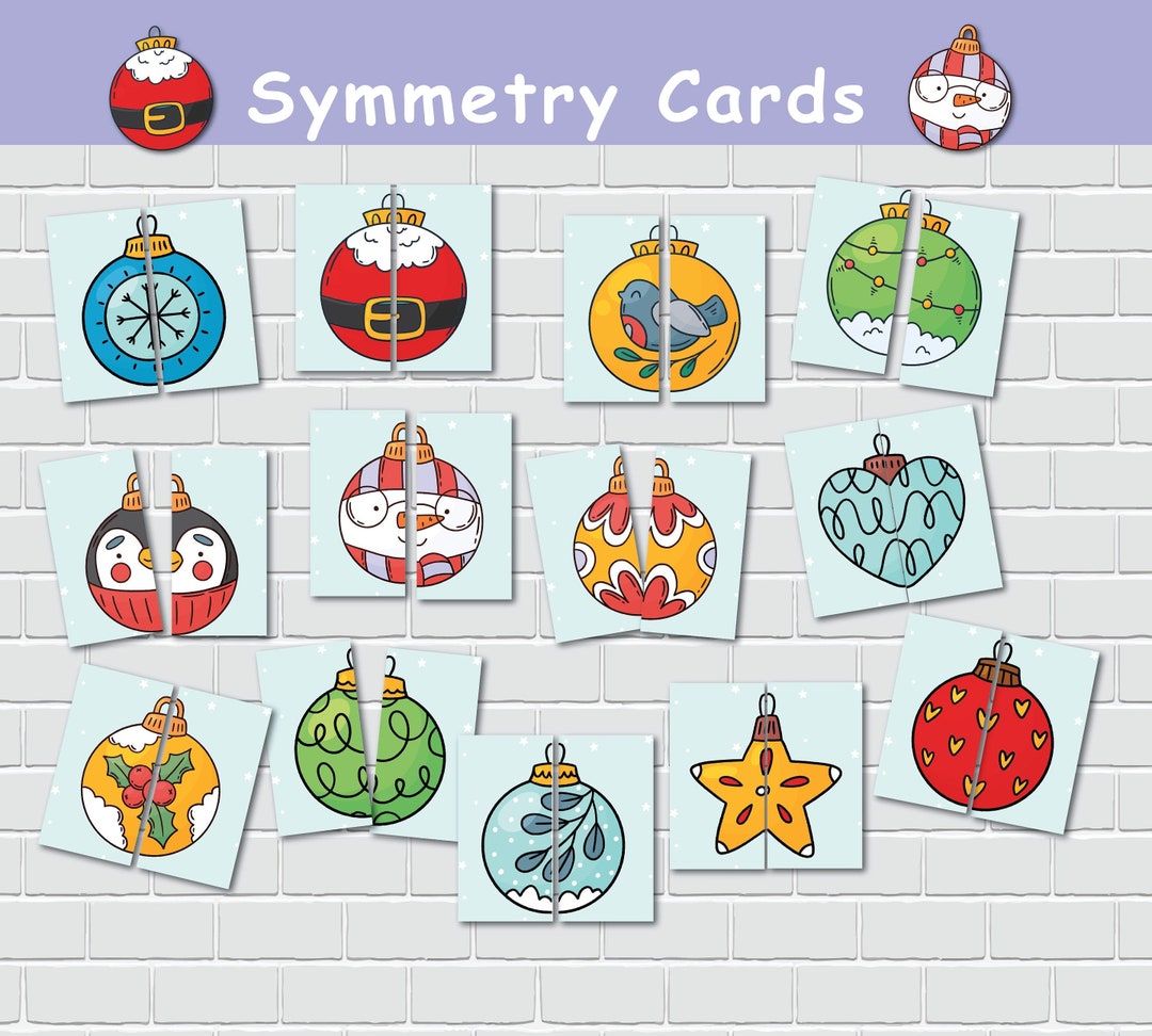 Christmas Ornaments Symmetry Cards, Preschool Matching Game, Toddler ...