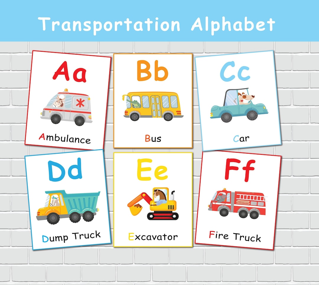 Alphabet Flashcards, Transportation Theme, ABC Printable Flash Cards ...