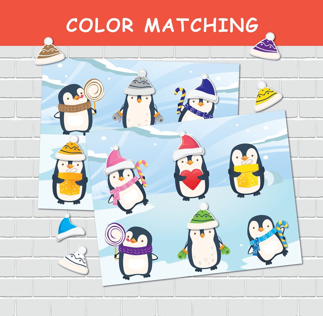 Penguins Color Matching, Winter Busy Book Page, Toddler Printable ...
