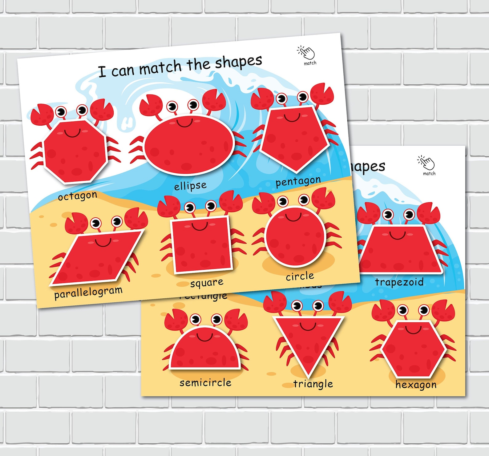 Crab Shape Matching Activity, 2D Shapes, Summer Busy Book Page, File ...