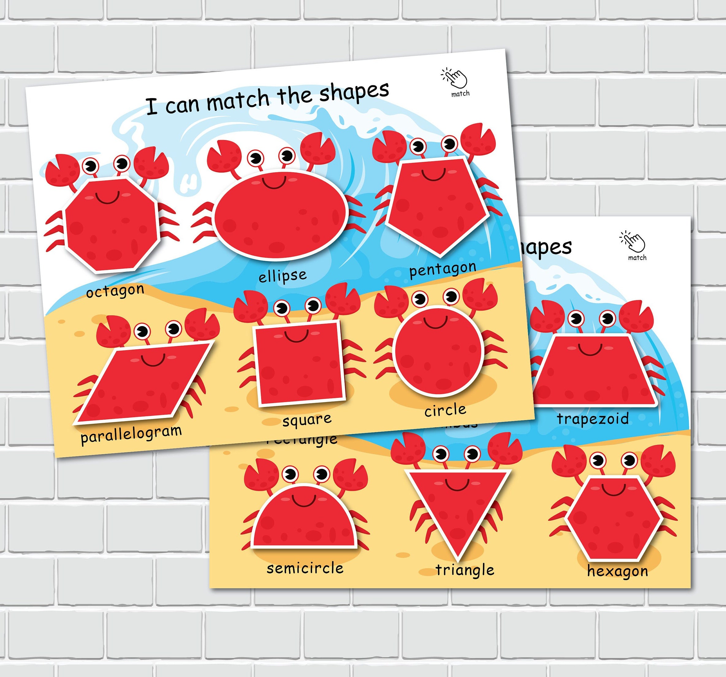 Crab Shape Matching Activity, 2D Shapes, Summer Busy Book Page, File ...