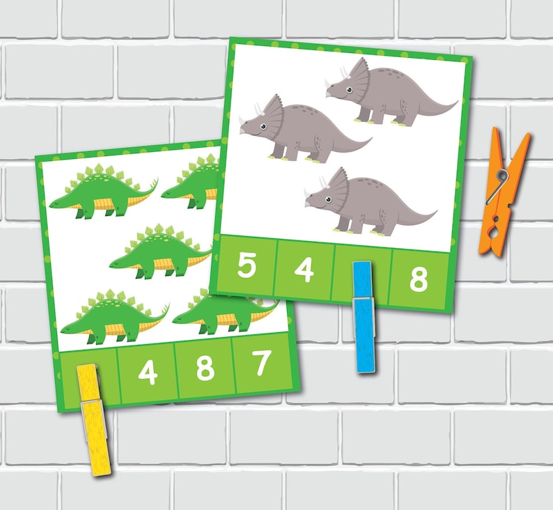 Dinosaurs Clip and Count Cards 1-20 Toddler Counting - Etsy