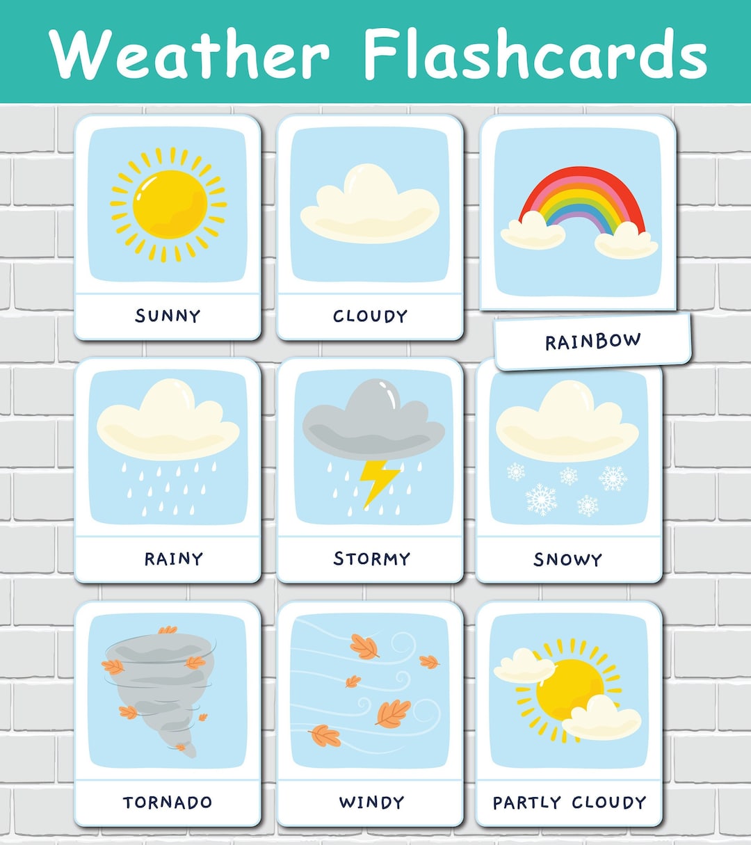 Weather Flash Cards Toddler Printable Activity Montessori Flashcards ...