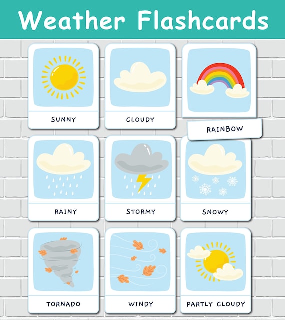 Weather Flash Cards Toddler Printable Activity Montessori | Etsy