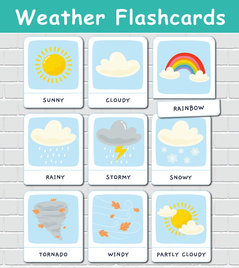 Weather Flash Cards Toddler Printable Activity Montessori - Etsy Canada