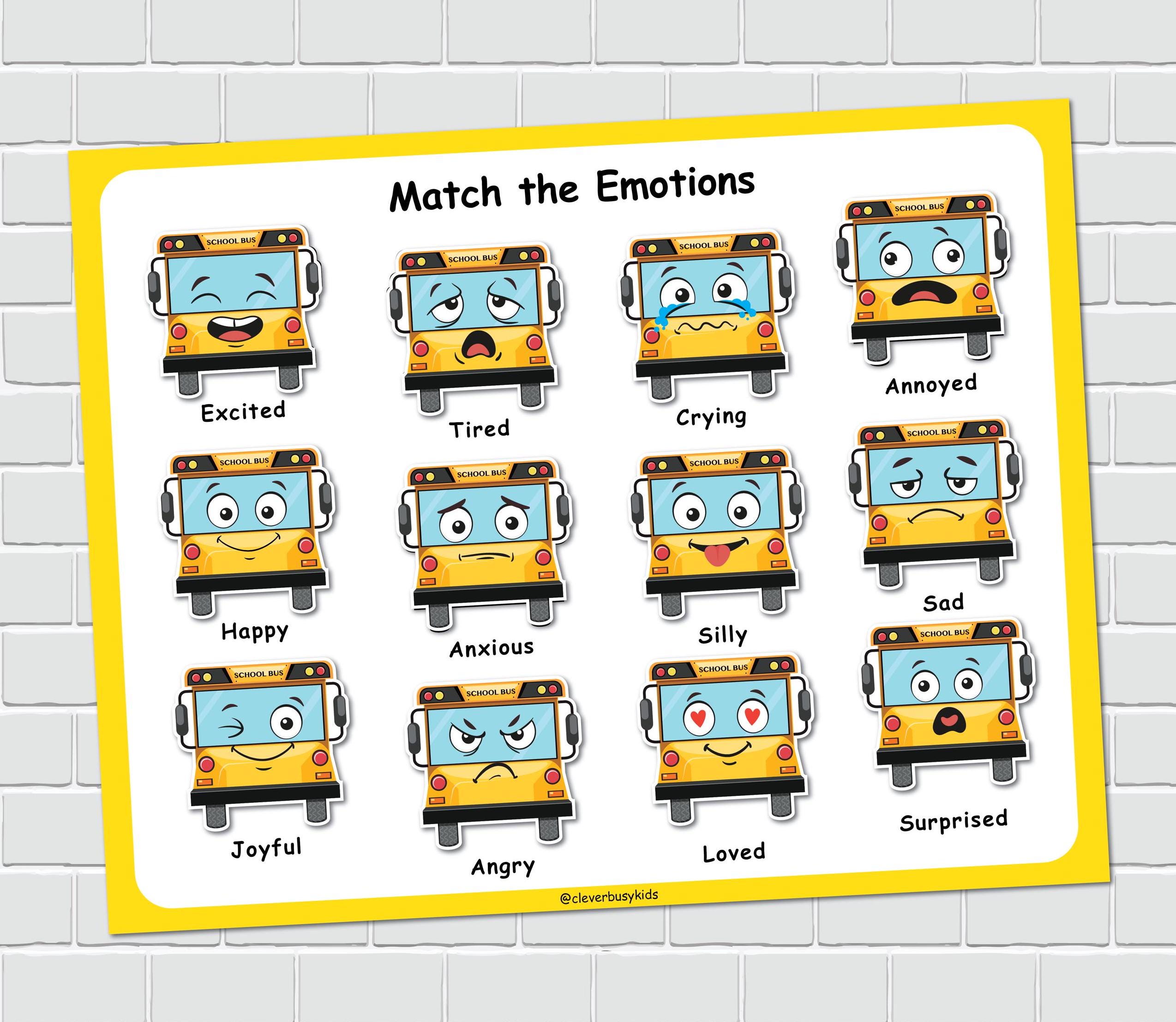 School Bus Emotions Matching Game: Preschool Learning Activity (digital ...