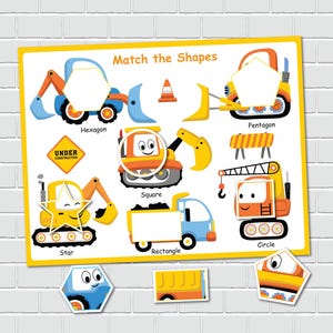 Trucks Shapes Activity for Kids, 2D Shapes Centers, Toddler Busy Book ...