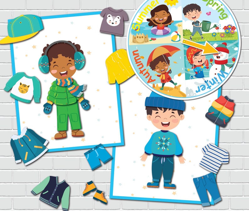 Dress up Printable Activity Four Seasons File Folder Games - Etsy