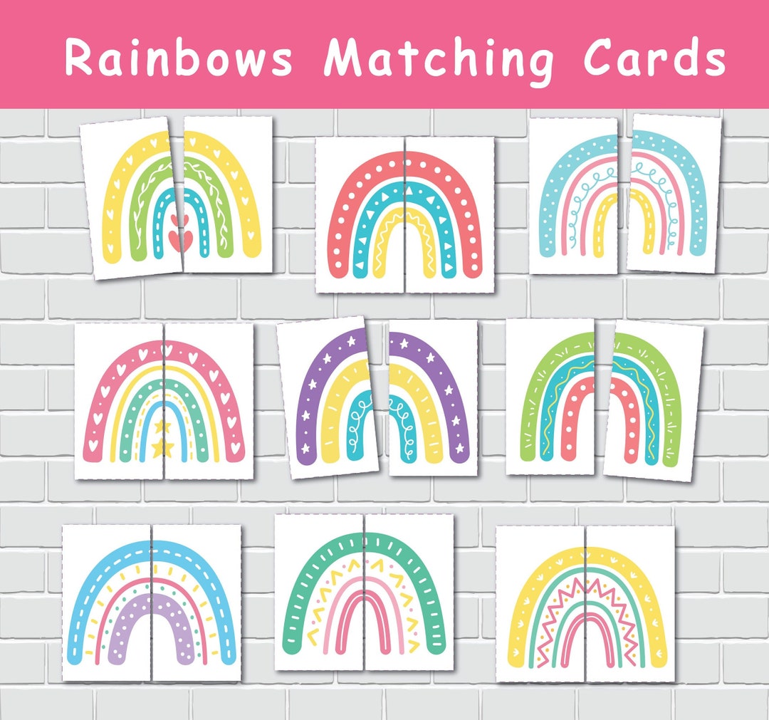 Rainbows Matching Game, Printable Symmetry Cards, Toddler Match ...