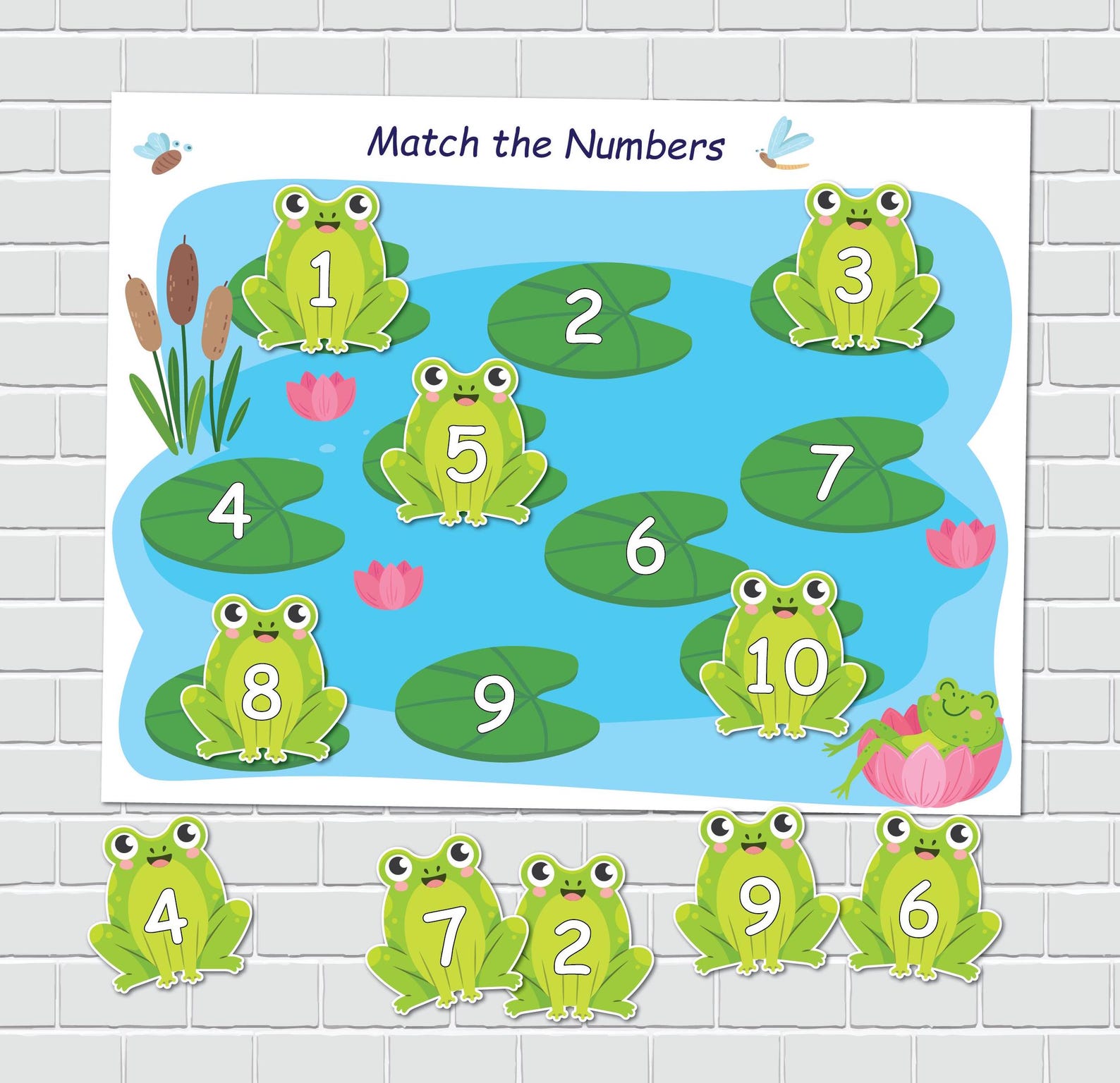 Frog Pond Numbers Matching Activity, Toddler Busy Book Page, Learning ...