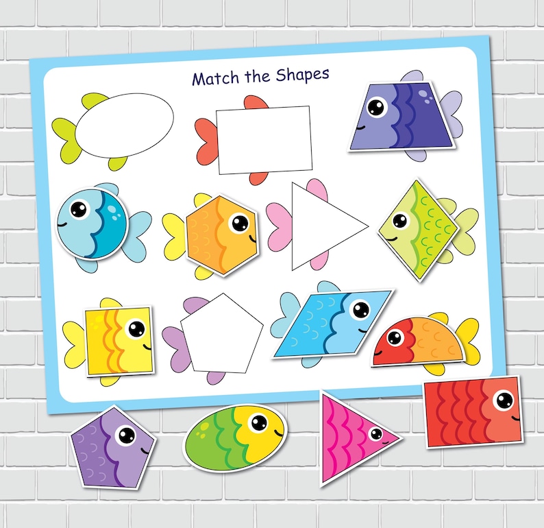 Fish Shape Matching Activity, 2D Shapes, Busy Book Page, File Folder ...