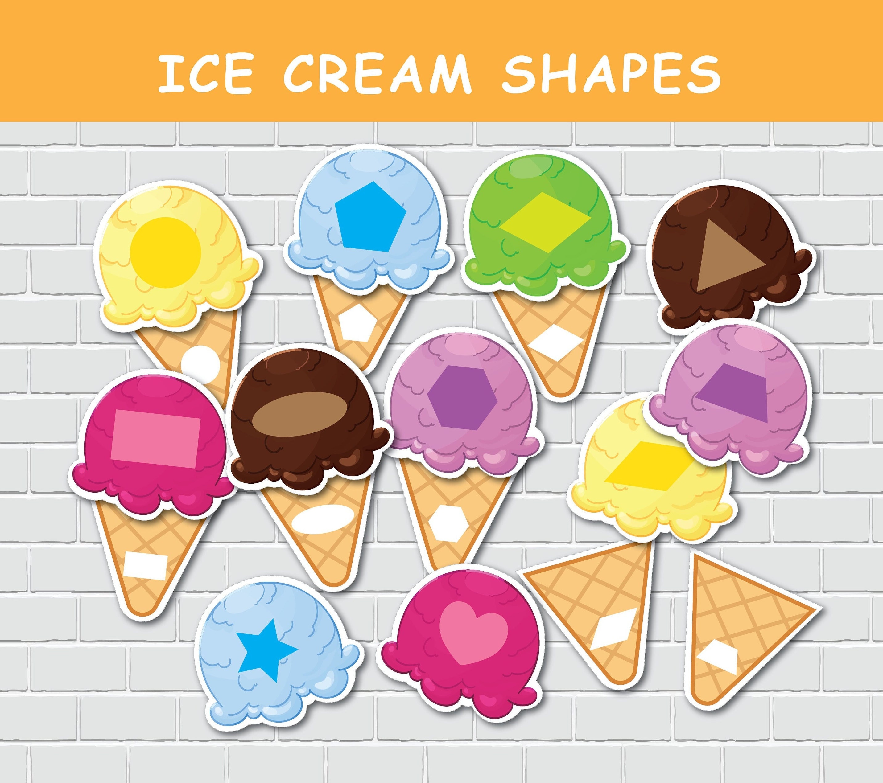Ice Cream Shapes Matching Activity. Toddlers Sort and Match Game ...