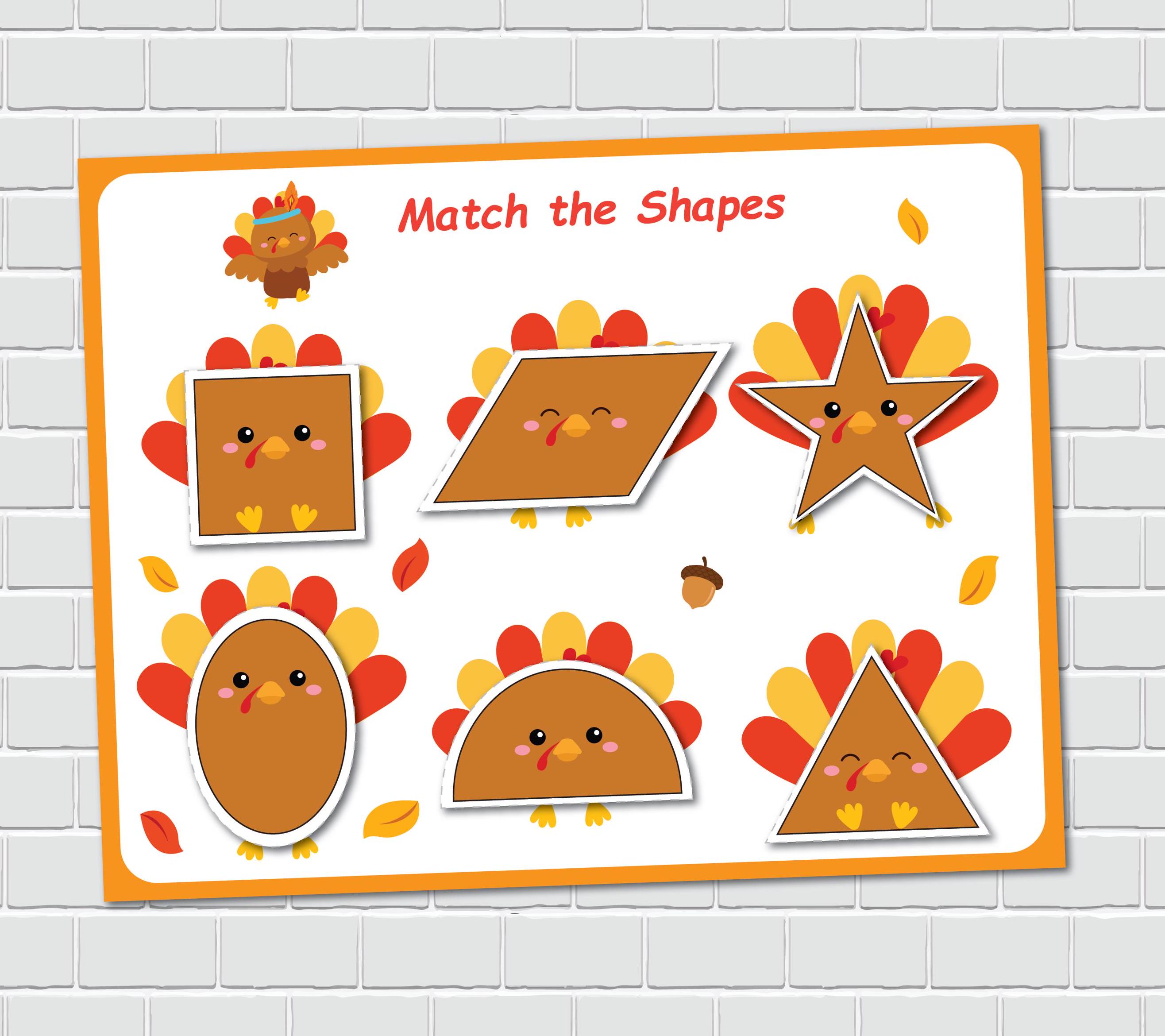 Turkey Shape Matching Activity, 2D Shapes, Thanksgiving Busy Book Page ...