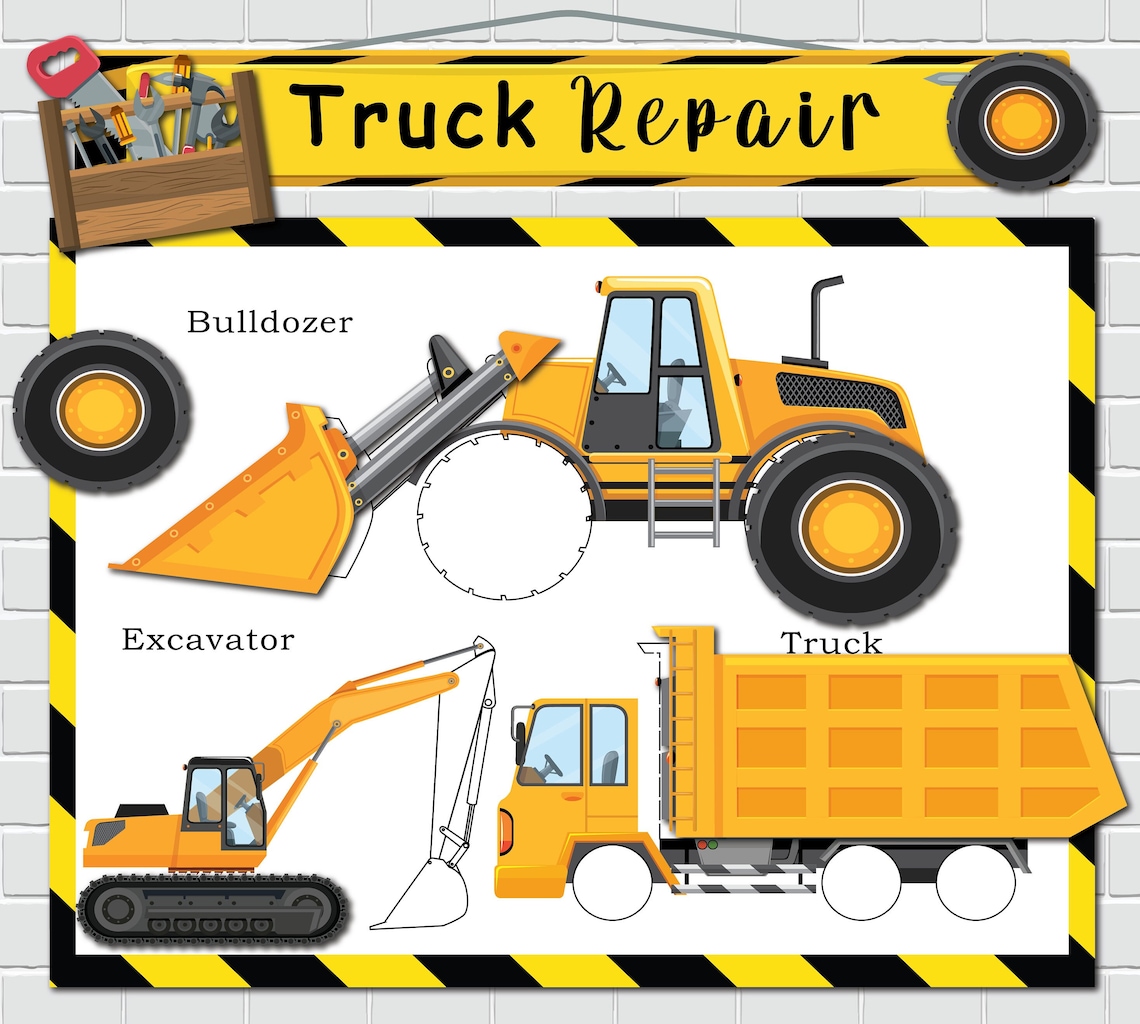 Trucks Printable Activity. Construction Vehicles for Toddlers | Etsy